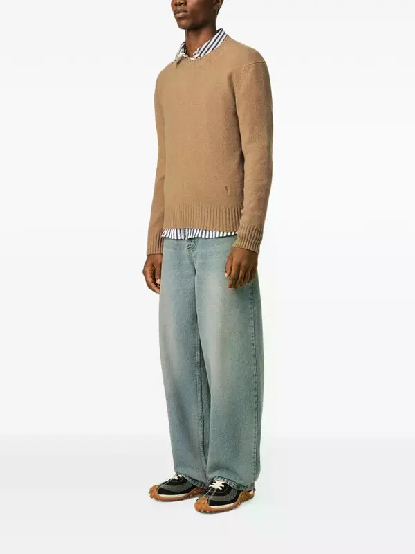 AMI Paris Crew-neck Cashmere Sweater With De Coeur