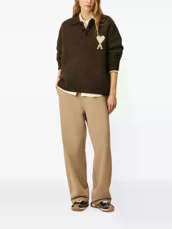 AMI Paris Alpaca Polo With De Coeur - Brown