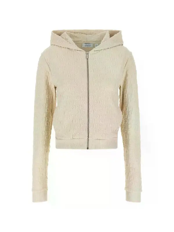 Off-White Logo-jacquard Zip-up Hoodie - Neutrals
