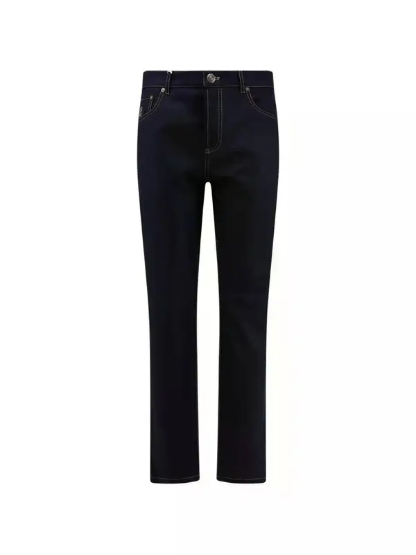 Brunello Cucinelli Contrast-stitch Logo-embroidered Trousers - Blue