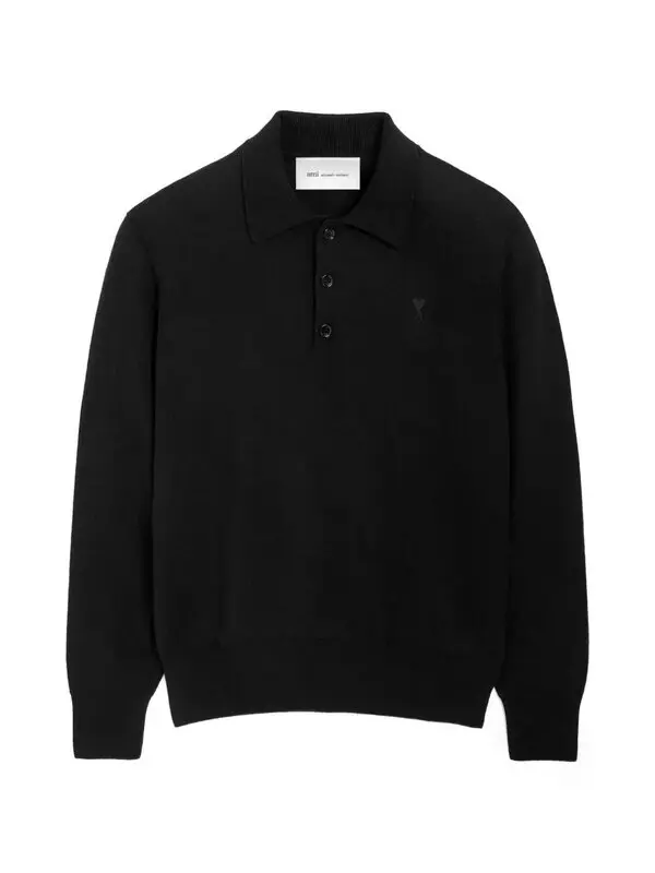 AMI Paris Wool Polo With De Coeur - Black