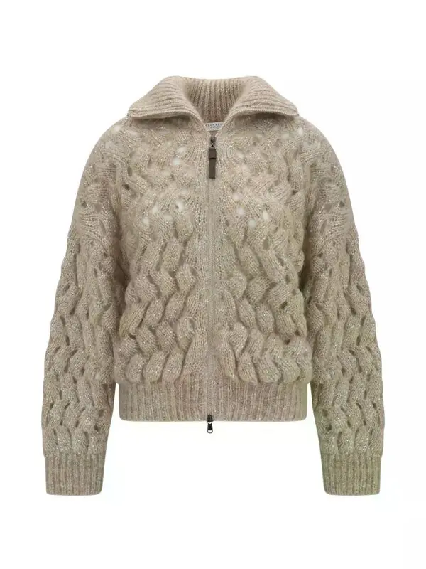 Brunello Cucinelli Dazzling Zigzag Cables Chunky-knit Cardigan - Neutrals