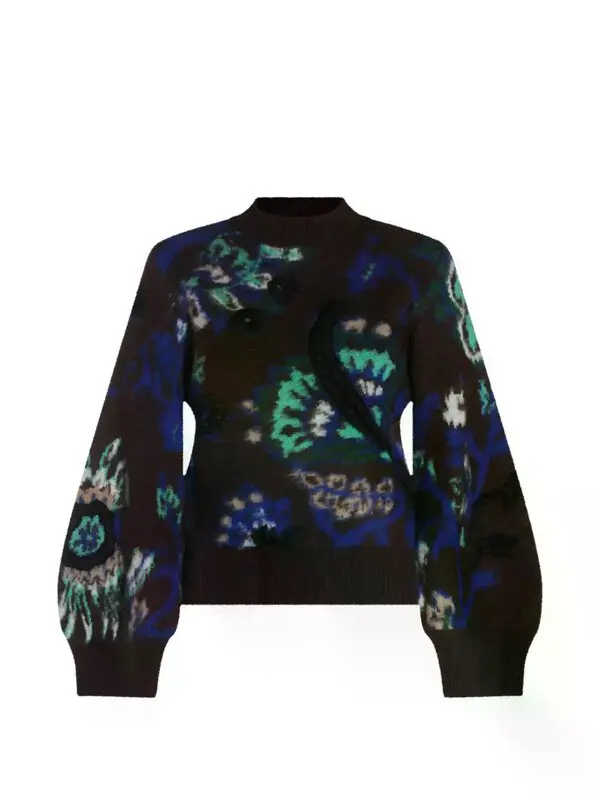 Sacai Embroidered Floral-intarsia Sweater - Brown