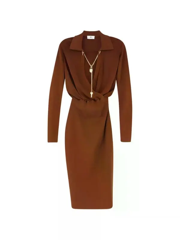 Elisabetta Franchi Charm-detail V-neck Dress - Brown