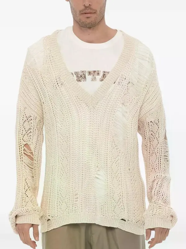 RAMAEL Openwork Distressed-effect Knit - Neutrals