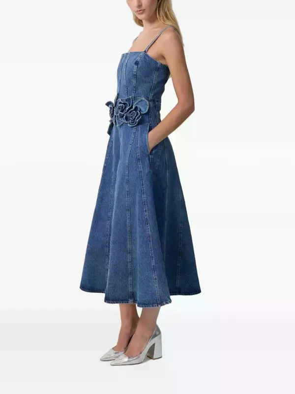 AKNVAS Eryn Floral-appliqué Denim Midi Dress - Blue