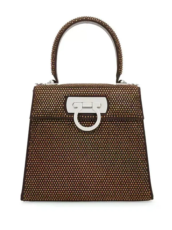 FERRAGAMO Iconic Top Handle Crystal Bag - Brown