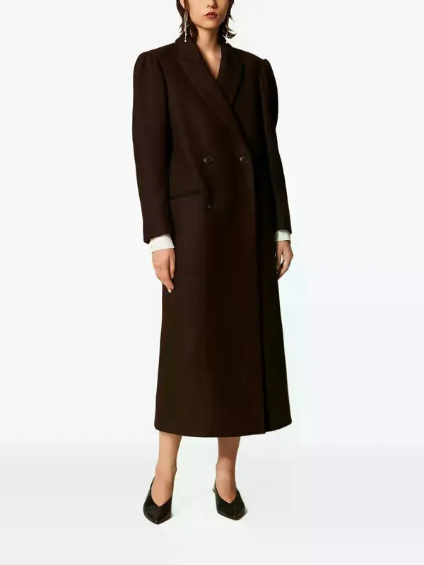 TWINSET Double-breasted Puff-sleeve Coat - Brown