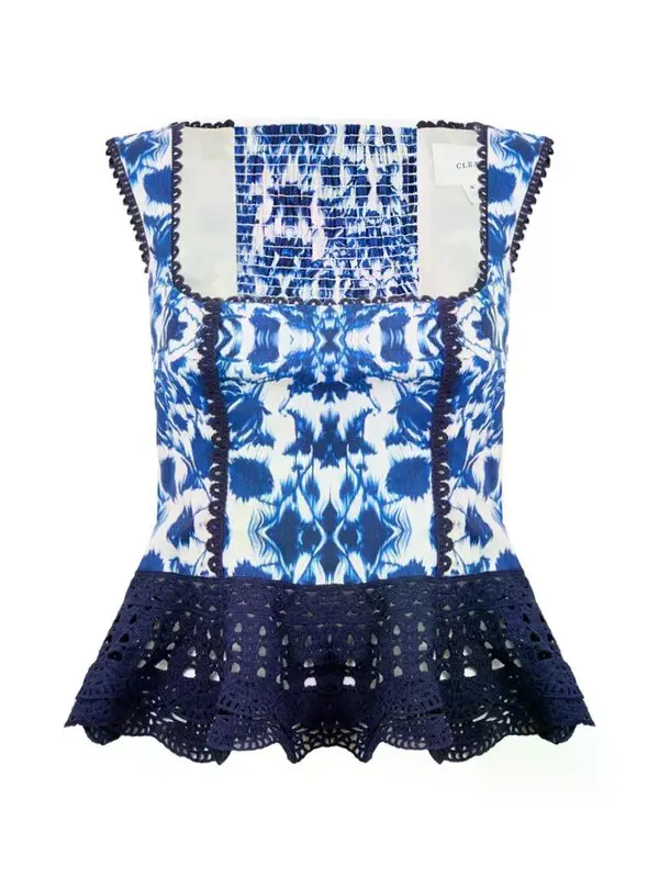 Clea Giselle Crochet-trim Shirred Top - White
