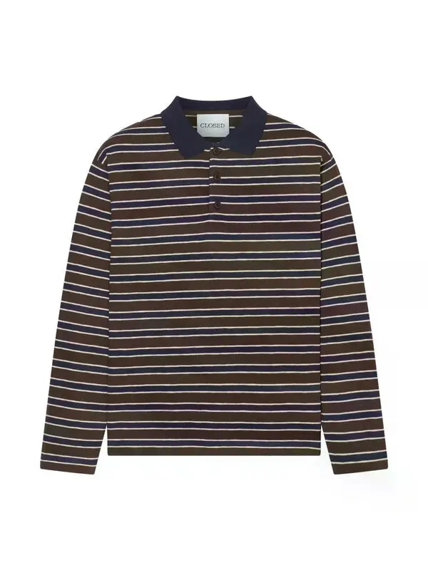 Closed Striped Long-sleeve Polo Shirt - Brown