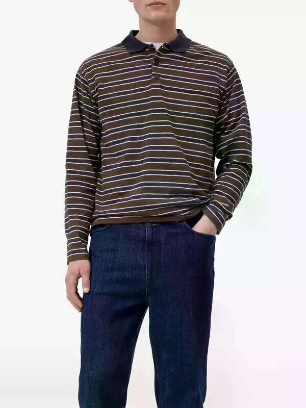 Closed Striped Long-sleeve Polo Shirt