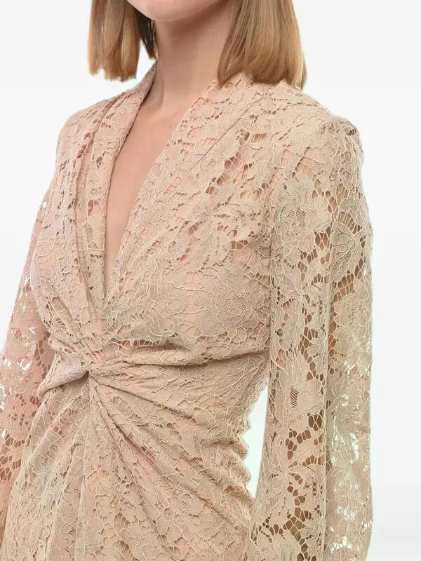 SUPER BLOND Lace Long-sleeve Mini Dress - Neutrals