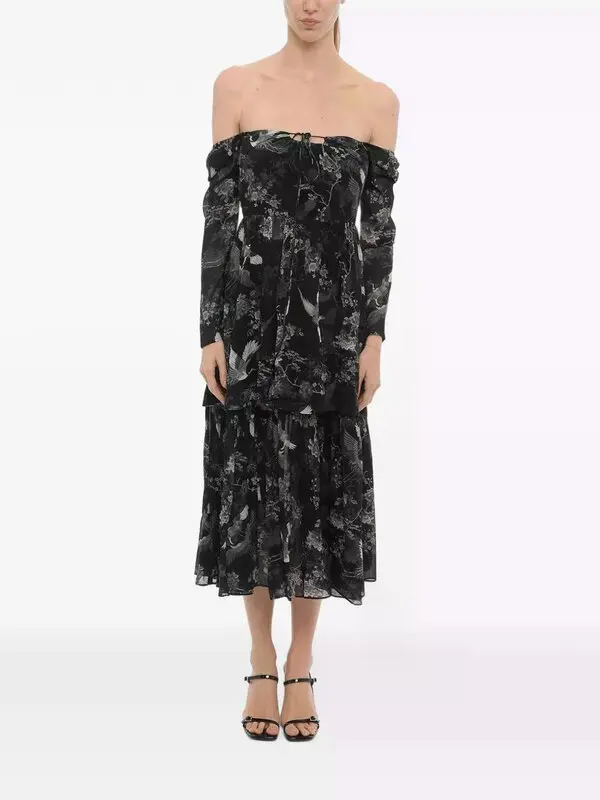 ALLSAINTS Devyn Peggy Off-the-shoulder Floral-print Midi Dress - Black