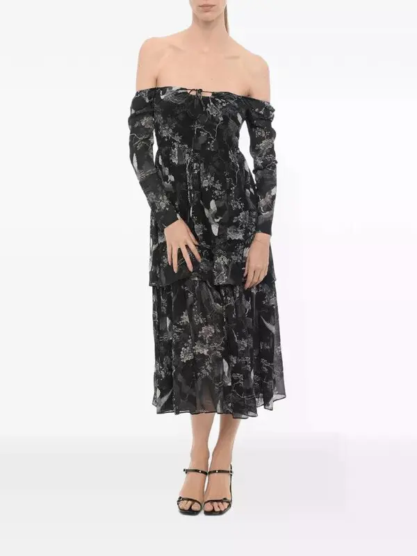 ALLSAINTS Devyn Peggy Floral Print Off-the-shoulder Midi Dress