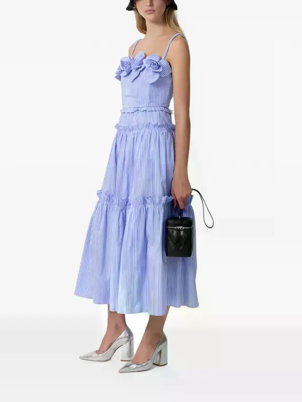 AKNVAS Floral-appliqué Ruffled Midi Dress