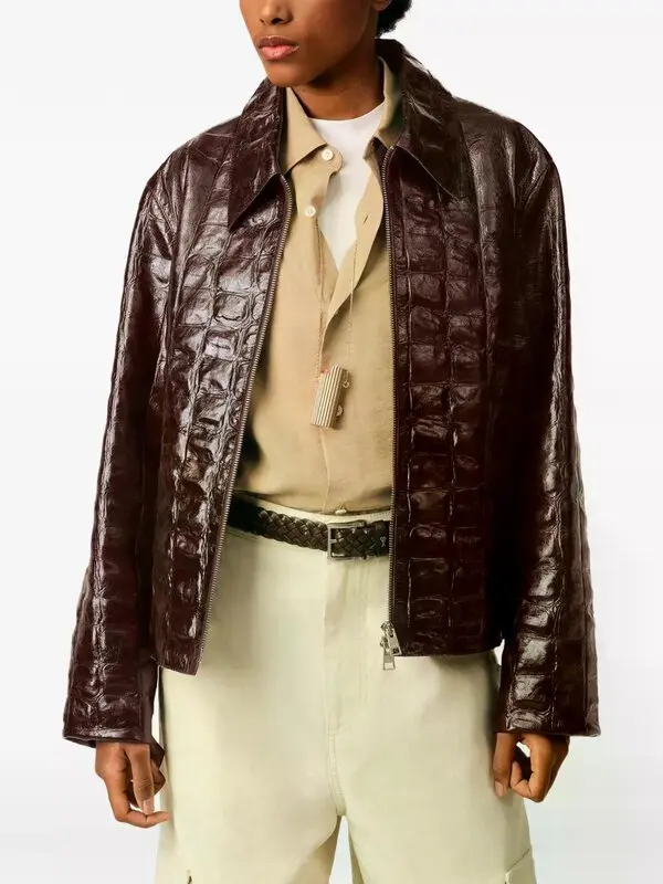 AMI Paris Crocodile-embossed Cowhide Leather Zipped Jacket