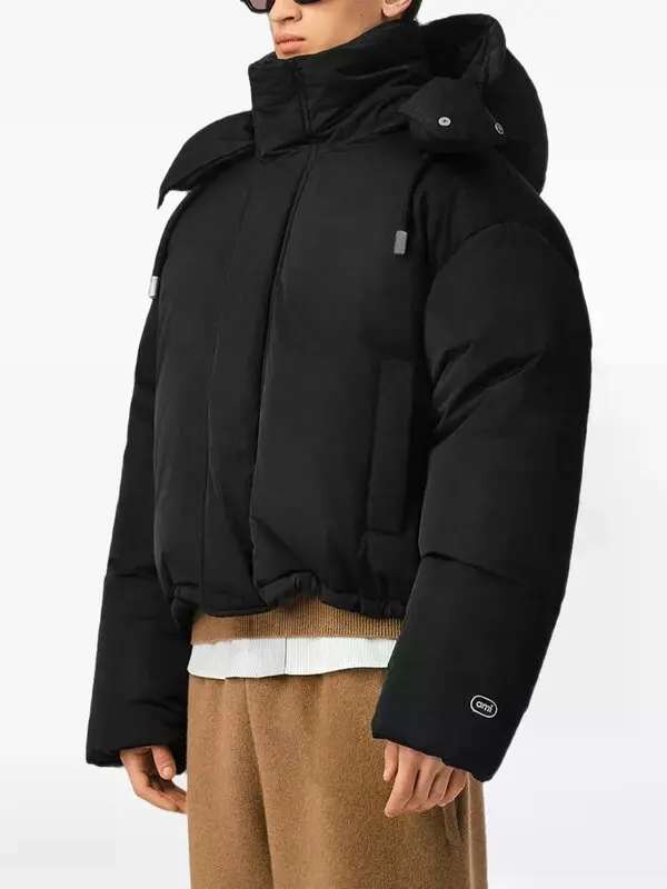 AMI Paris Hooded Nylon And Cotton Down Jacket With De Coeur
