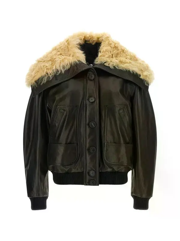 Attico Contrast-collar Leather Jacket - Black