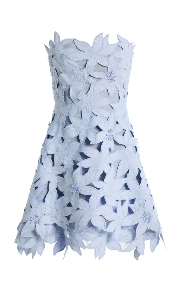 Simkhai Miri Bustier Embroidered Crepe Mini Dress - Blue