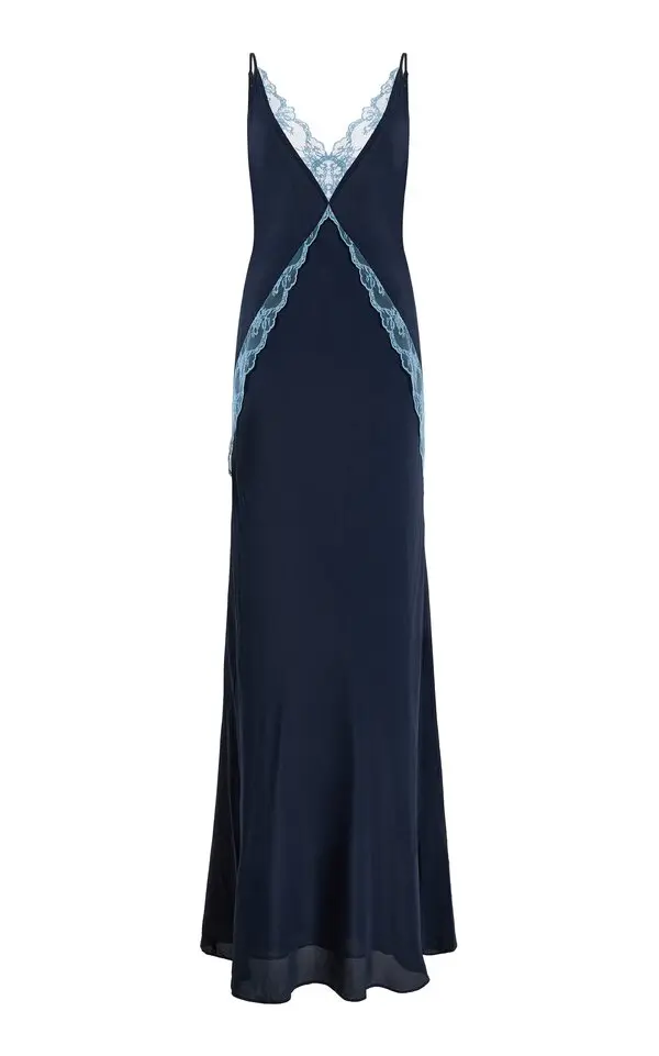 SIR. Elsie Lace-trimmed Satin Maxi Slip Dress - Navy