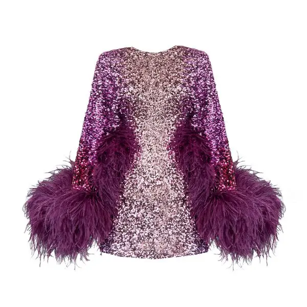 SANCTUMUM Limited Edition Ombré Sequined Deva Mini Dress In Fuchsia - Pink