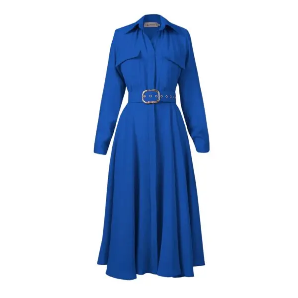 ALINA CERNATESCU Patty Royal Sustainable Viscose Midi Dress With Pockets And Textile Belt - Blue