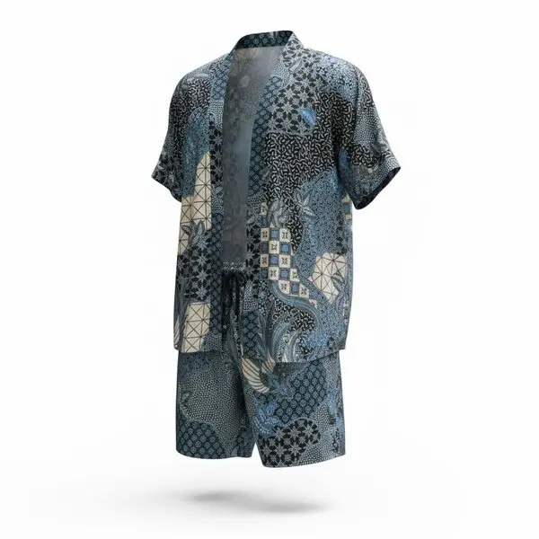 ORIGIN OF HEARTS Neutrals Nira Resort Satin Kimono Co-ord Set - Blue