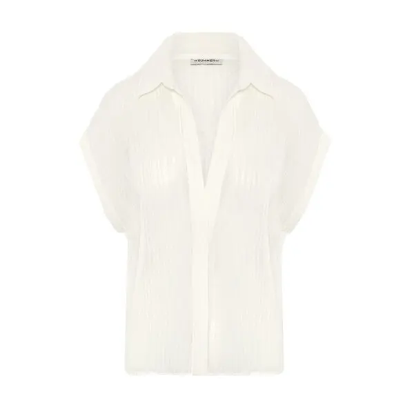 THE SUMMER EDIT Izzy Crinkle Linen Shirt Ivory - White