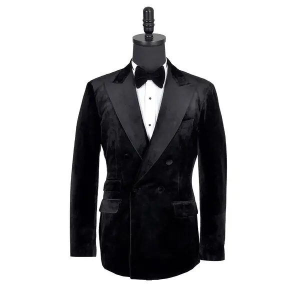 DAVID WEJ Maison Velvet Double Breasted Blazer - Black
