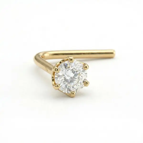 Zahav Jewelry 14k Solid Gold 24g 2mm Cz L Shape Nose Stud - White