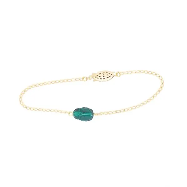 SALOME Gold / Green Emerald Scarab Bracelet - Gold/green