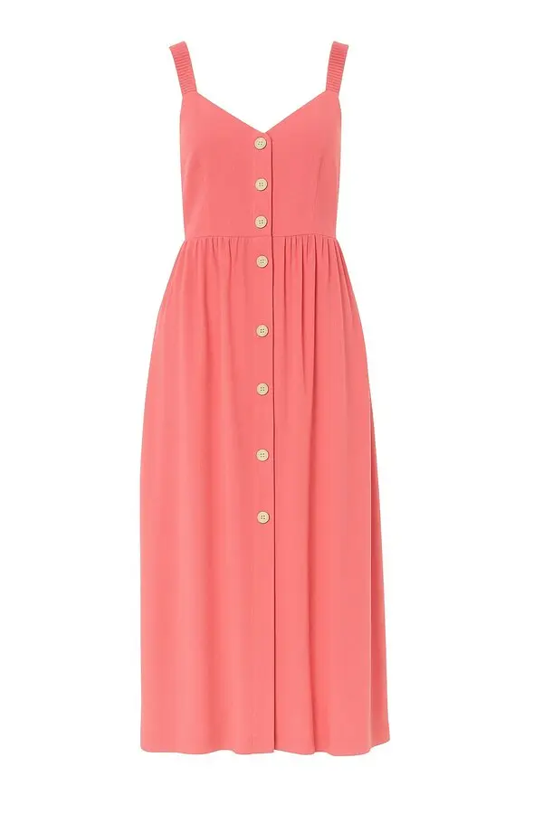 LOUCHE Clover Linen Mix Midi Sundress Coral - Pink
