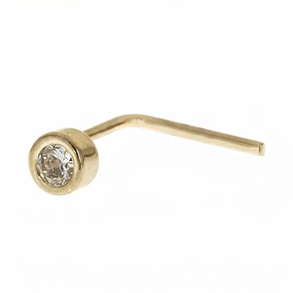 Zahav Jewelry 14k Solid 24g Cz Bezel L Shape Nose Stud - Gold
