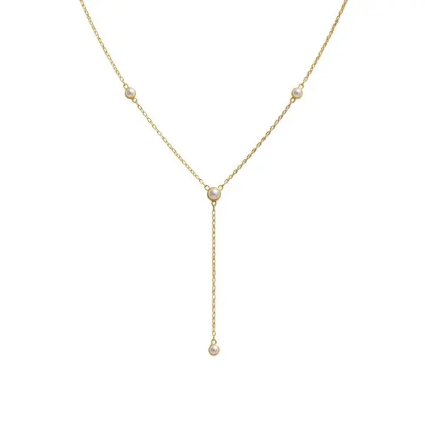 LILY FLO JEWELLERY Aurora Pearl Lariat Necklace On Solid - Gold