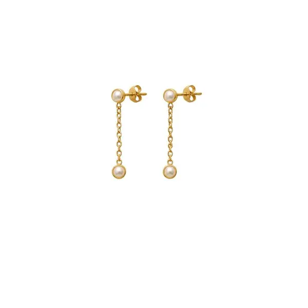 LILY FLO JEWELLERY Diamond And Pearl Chain Drop Earrings - Gold