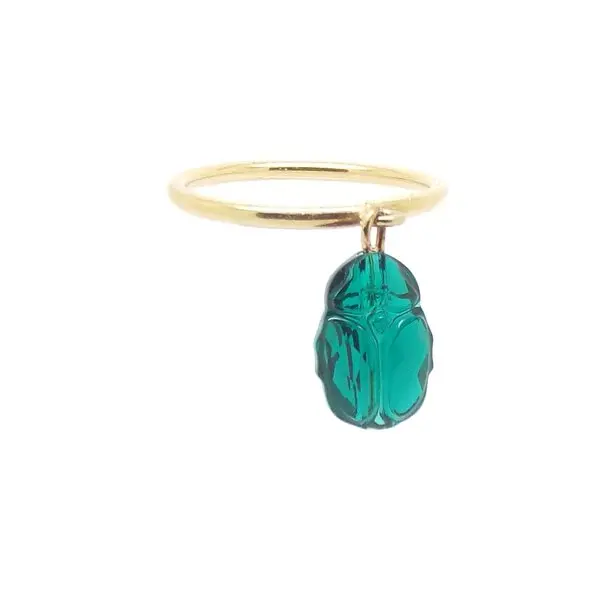 SALOME Gold / Green Emerald Scarab Ring - Gold/green