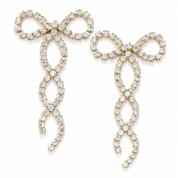 THE PINK REEF Crystal Ribbon Bow Earring - White