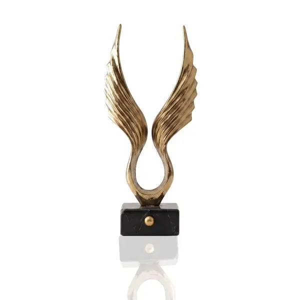 MARLETH Wing Sculpture On Black Marble Base - Gold