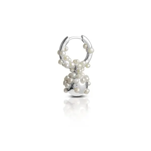 KASUN LONDON Pearl Droplet Hoop Earring - Silver