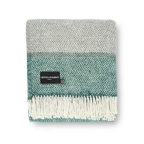 HEATING & PLUMBING LONDON Green / Grey Pure New Wool Blanket Down To The Valley - Green/grey