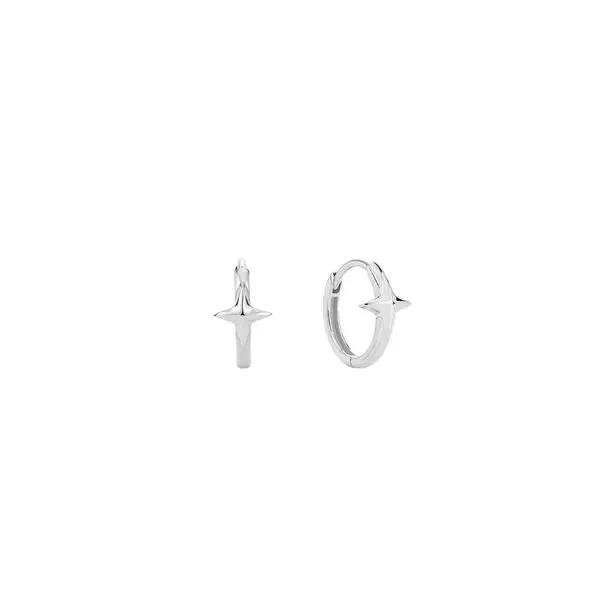 VANCHI 14k Recycled Solid White Gold Star Huggie Earring - Silver