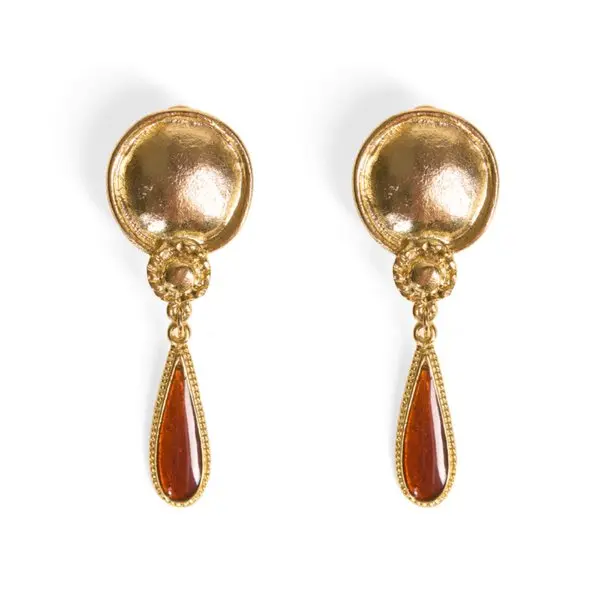 CARAMEL VINTAGE JEWELLERY Amber Tear Drops - Gold