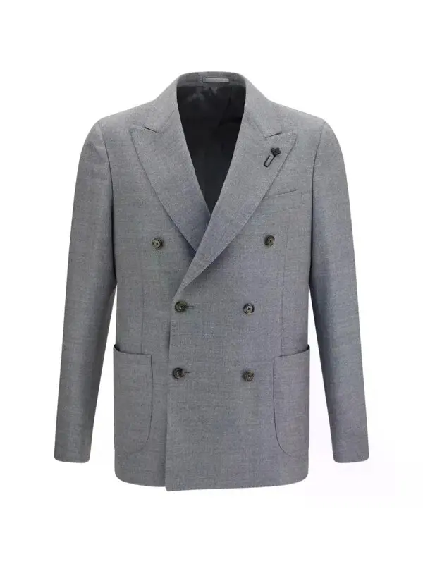 LARDINI Double-breasted Patch-pockets Blazer - Grey