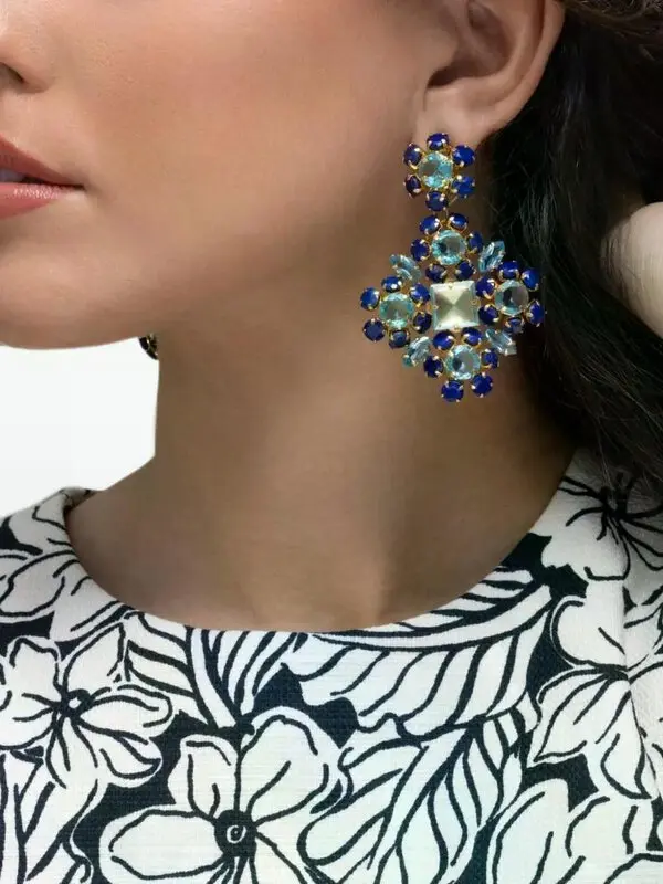 BOUNKIT JEWELRY Ariadne Cluster-drop Earrings - Blue