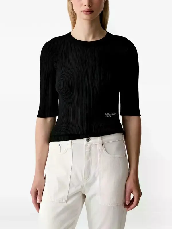 Karl Lagerfeld Ribbed-knit Short-sleeve Top - Black