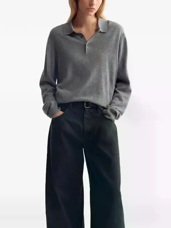 NILI LOTAN Jovan Cashmere Polo Sweater - Grey