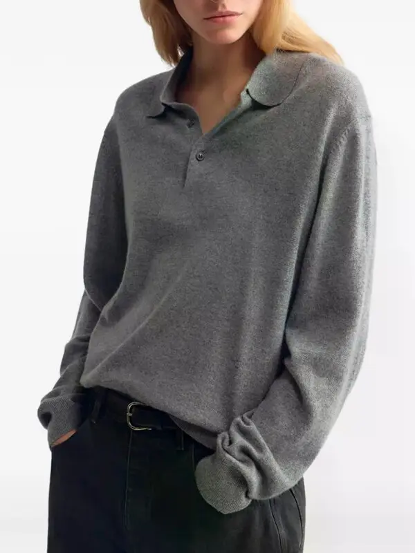 NILI LOTAN Jovan Cashmere Polo Sweater - Grey