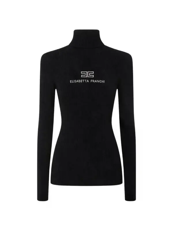 Elisabetta Franchi Logo-embroidered Ribbed-knit Sweater - Black