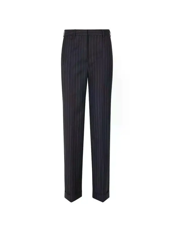 SEMICOUTURE Lola Pinstriped Turn-up Trousers - Blue