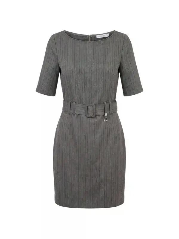 Patrizia Pepe Belted Pinstripe Dress - Grey